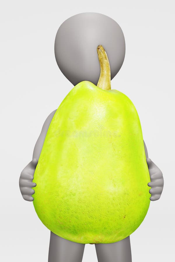 Render of Cartoon Character with Green Pear Stock Illustration ...