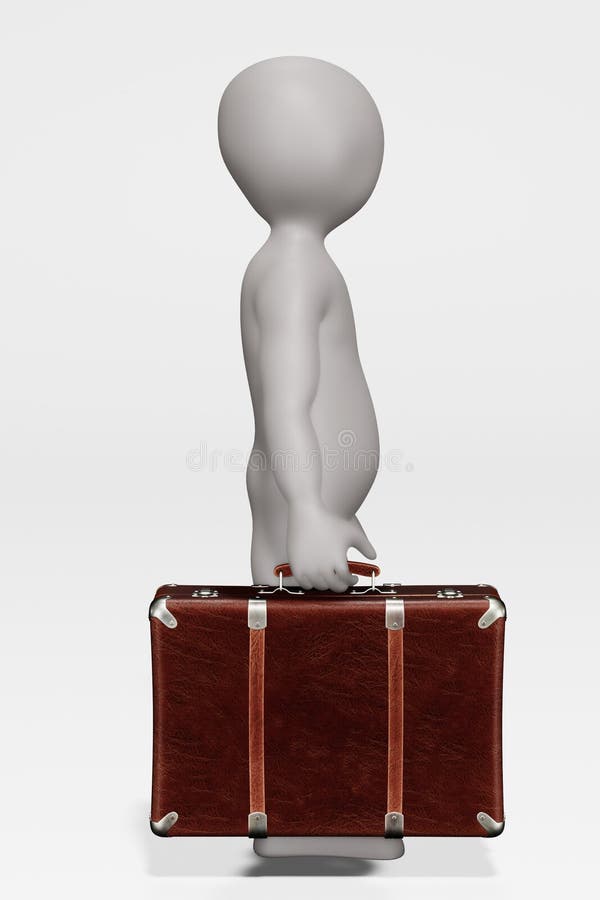 Render of Cartoon Character with Old Suitcase Stock Illustration ...