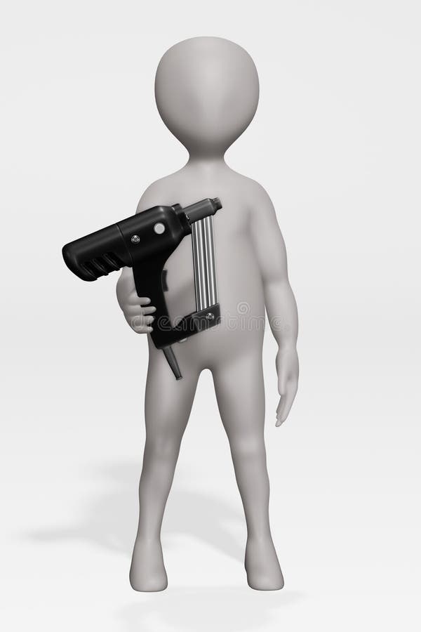 Render of Cartoon Character with Power Tool Stock Illustration ...
