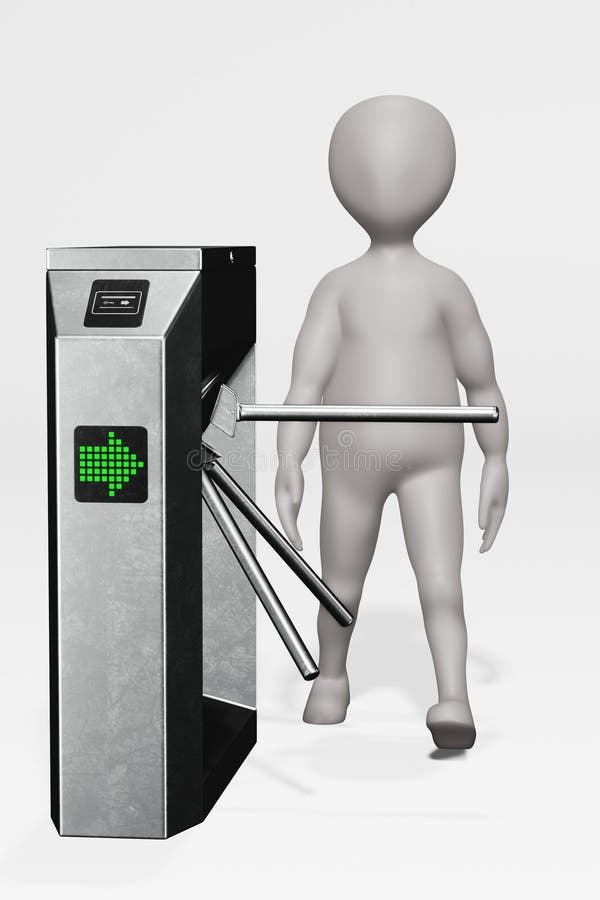 Render of Cartoon Character with Rotary Barrier Gate Stock Illustration ...