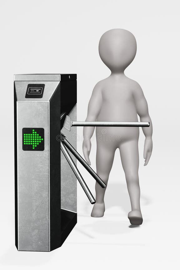 Render of Cartoon Character with Rotary Barrier Gate Stock Illustration ...