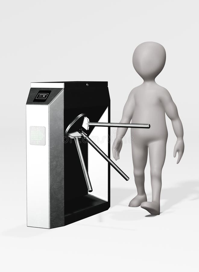 Render of Cartoon Character with Rotary Barrier Gate Stock Illustration ...