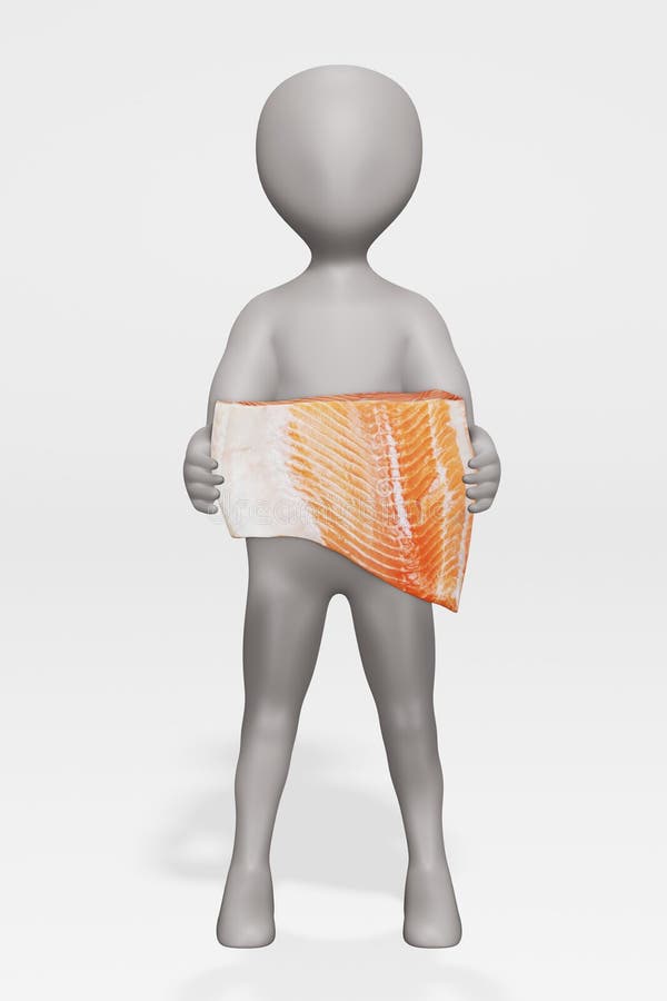 Render of Cartoon Character with Salmon Fillet Stock Illustration ...