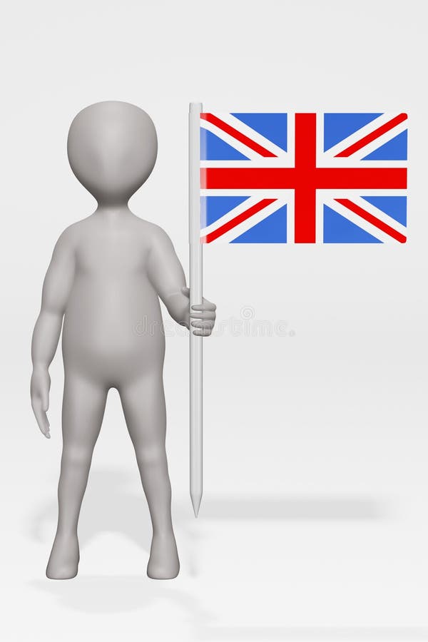 Render of Cartoon Character with UK Flag Stock Illustration ...