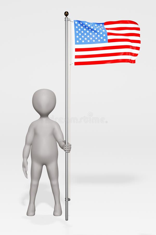 Render of Cartoon Character with US Flag Stock Illustration ...