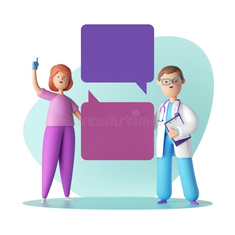 3d Render. Cartoon Characters Doctor and Nurse with Blank Talking ...