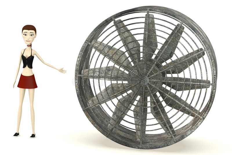 Toon girl with big fan stock illustration. Illustration of industrial ...