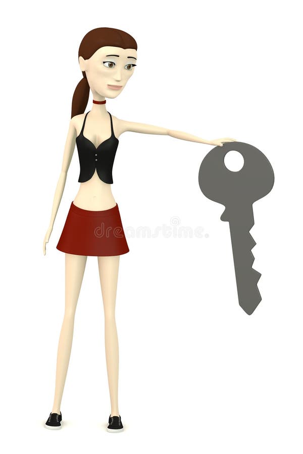 Cartoon girl with big key stock illustration. Illustration of female ...