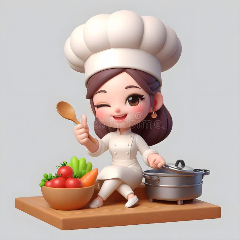 3d Render Cartoon Girl Chef Ai Generator Stock Illustration - Illustration of render, generator ...