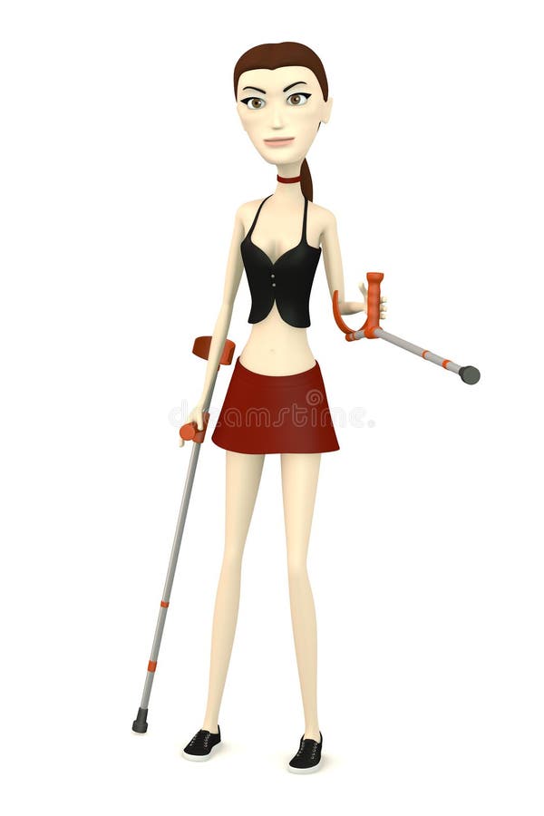 Cartoon girl with crutches stock illustration. Illustration of female ...