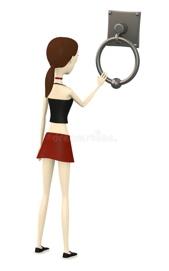 Cartoon girl with knocker stock illustration. Illustration of render ...