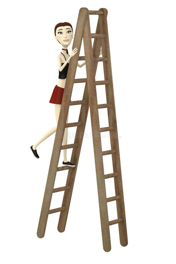 Cartoon girl on a ladder stock illustration. Illustration of toon ...
