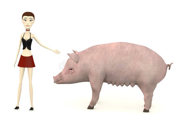 Cartoon girl with pig stock illustration. Illustration of cartoon ...