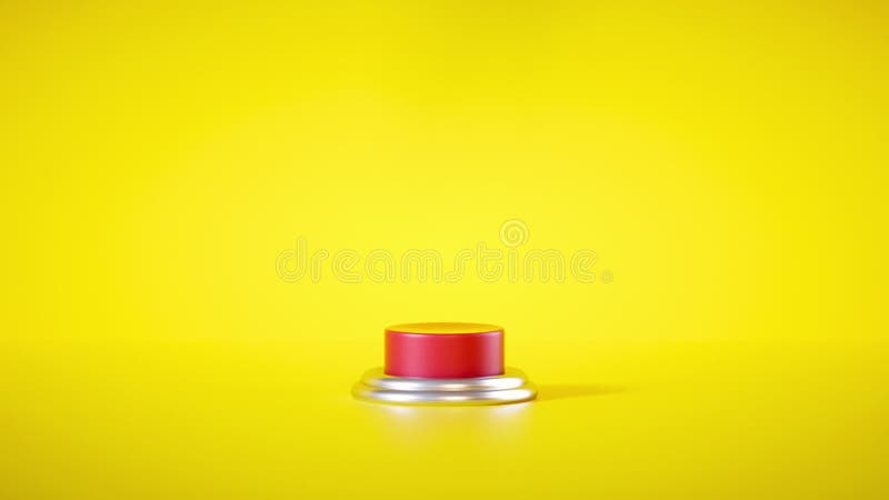 3d Render, Cartoon Hand in Blue Sleeve is Pressing the Big Red Alert ...