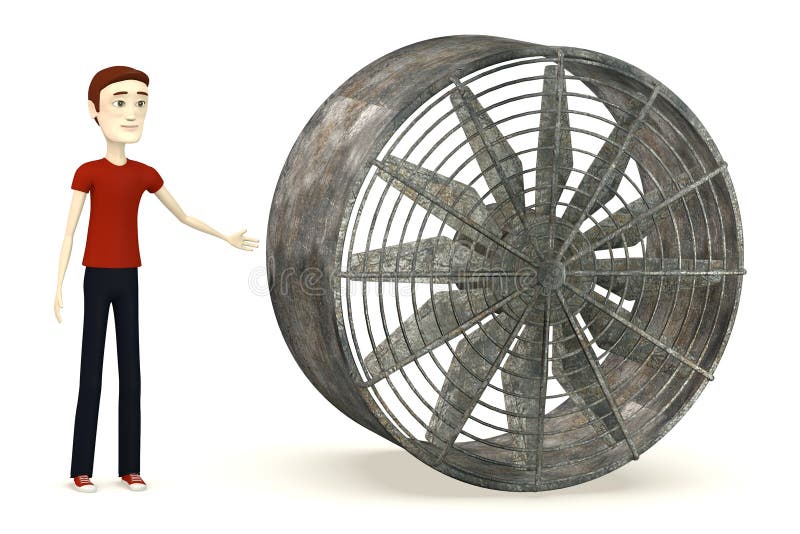 Cartoon man with big fan stock illustration. Illustration of large ...