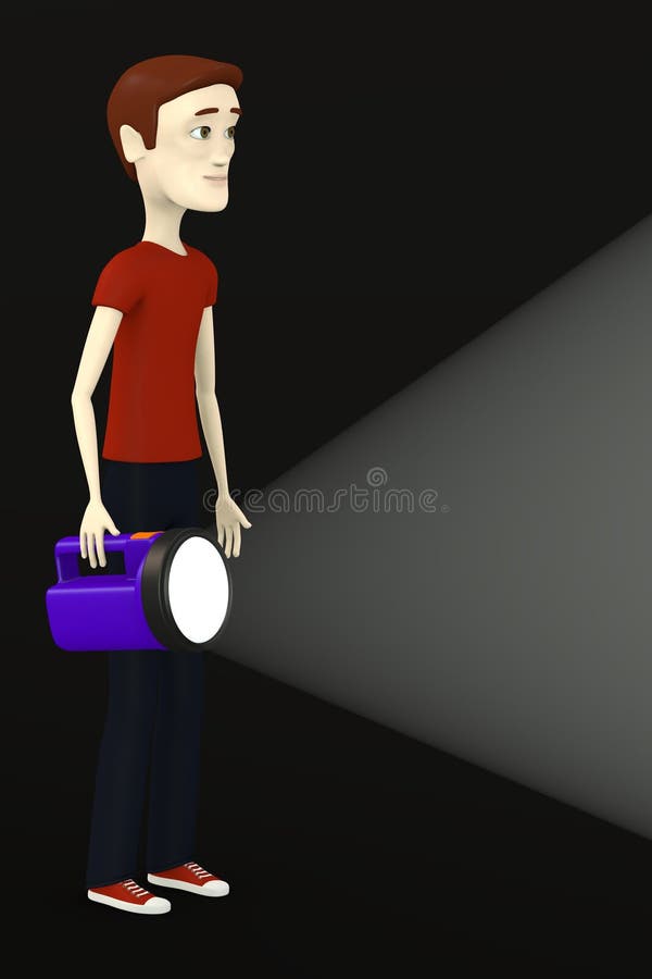 Cartoon Man with Flashlight Stock Illustration - Illustration of light ...
