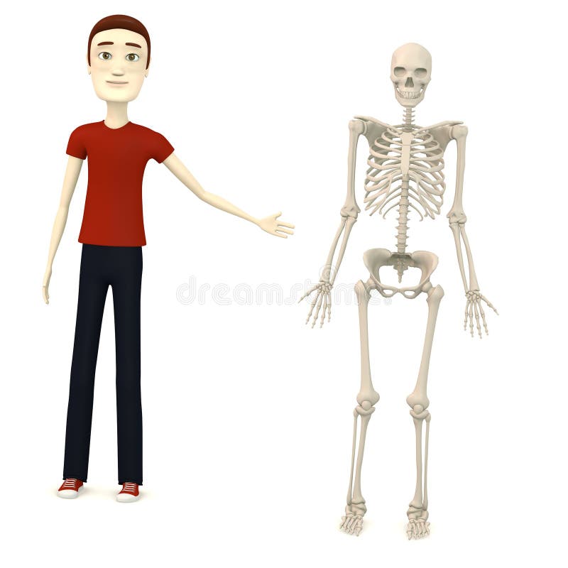 Cartoon Man with Male Skeleton Stock Illustration - Illustration of ...
