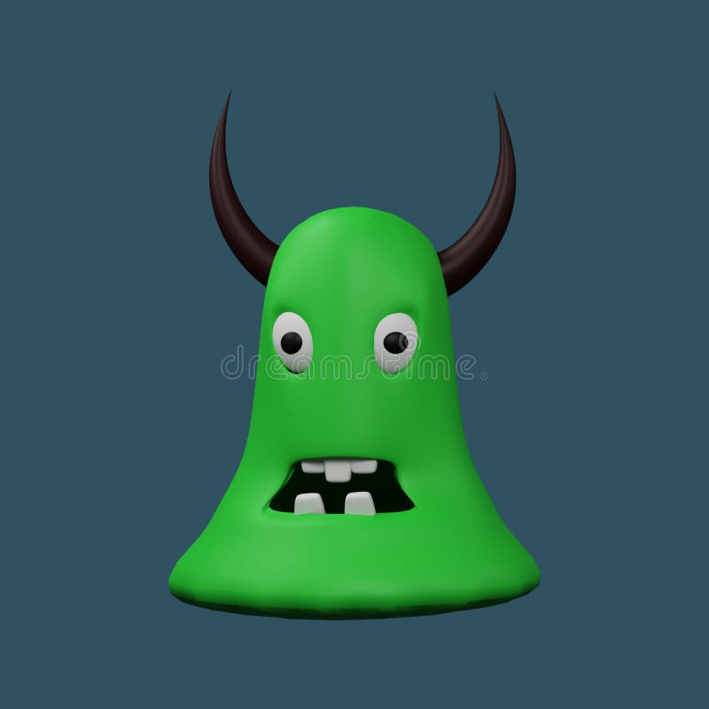 3D Render of Cartoon Monster with Horns Element on Blue Stock ...