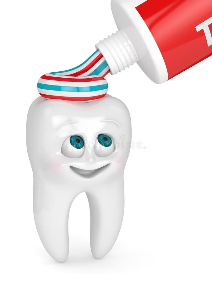 3D Render of Cartoon Mr Tooth with Toothpaste Isolated Over White ...