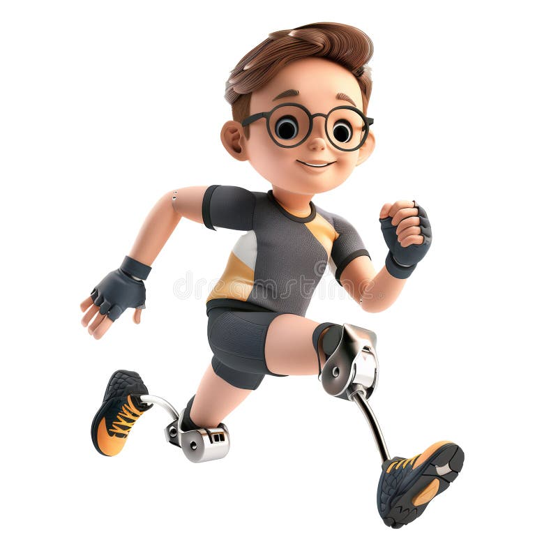 3d Render in Cartoon Style Disabled Sprinter with Legs Prosthesis ...