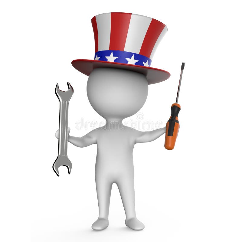 3d Cartoon Uncle Sam Character Holding a Spanner and Screwdriver Stock ...