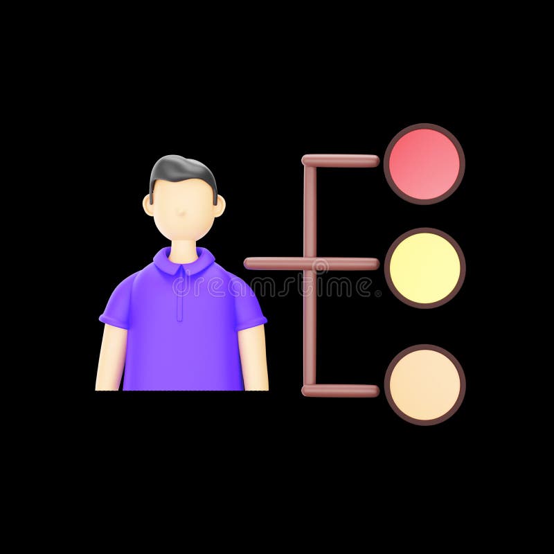 3D Render of Cartoon Young Man Showing Three Options Over Black Stock ...
