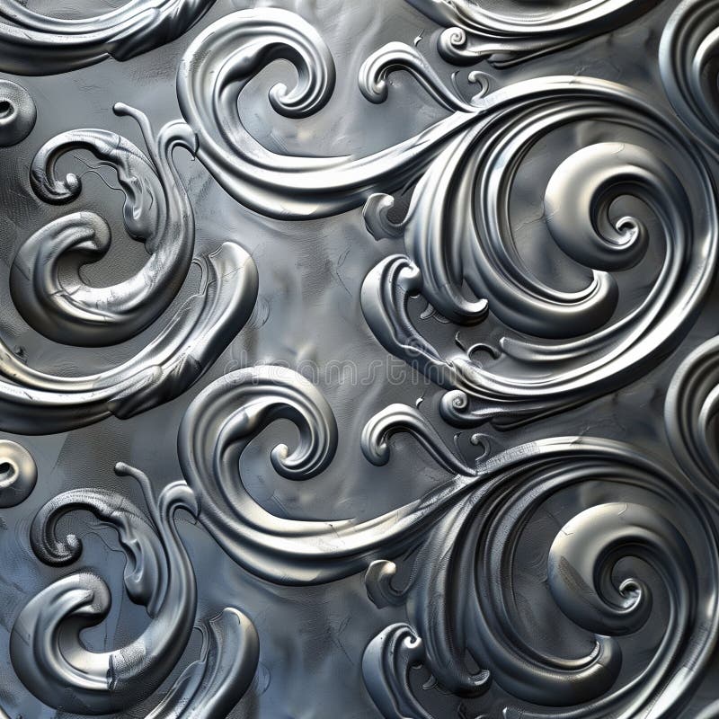 3D Render of Carved Swirls and Spirals in Liquid Metal, Seamless ...