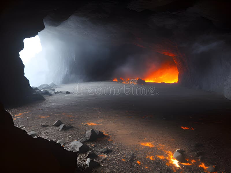 3d Render of a Cave with a Burning Fire Stock Illustration ...