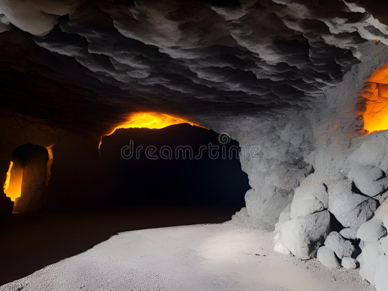 3d Render of a Cave with a Burning Fire Stock Illustration ...