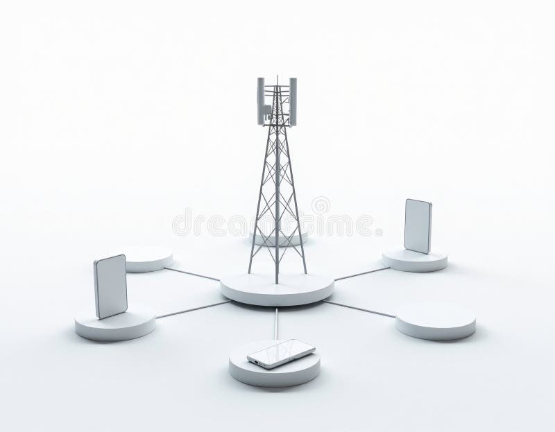 3D Render of Cell Tower and Smartphones Connected To Network Stock ...