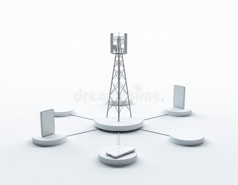 3D Render of Cell Tower and Smartphones Connected To Network Stock ...