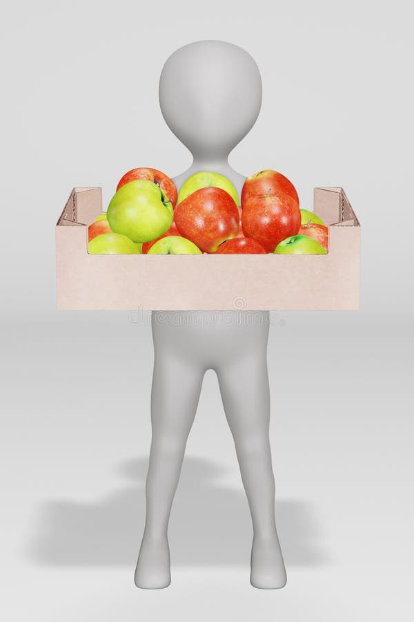 Render of Character with Apples in Box Stock Illustration ...