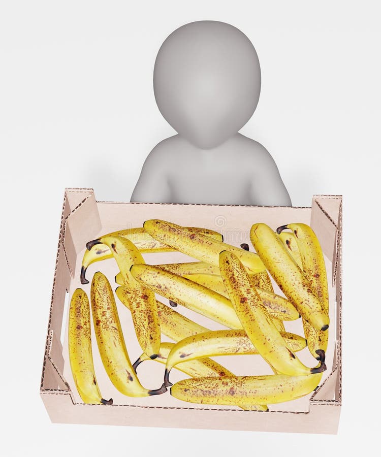 Render of Character with Bananas in Box Stock Illustration ...