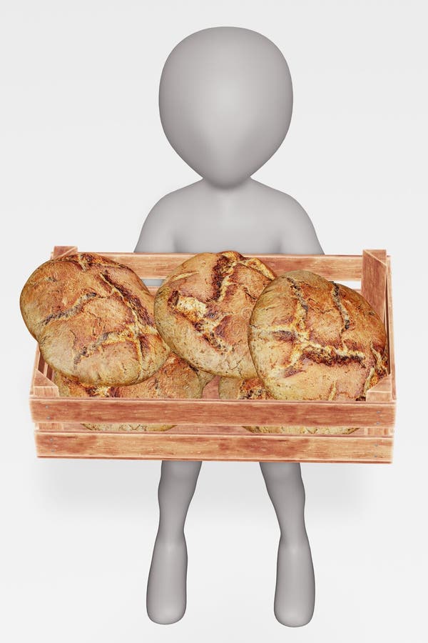 Character with Bread on Box Stock Illustration - Illustration of render ...