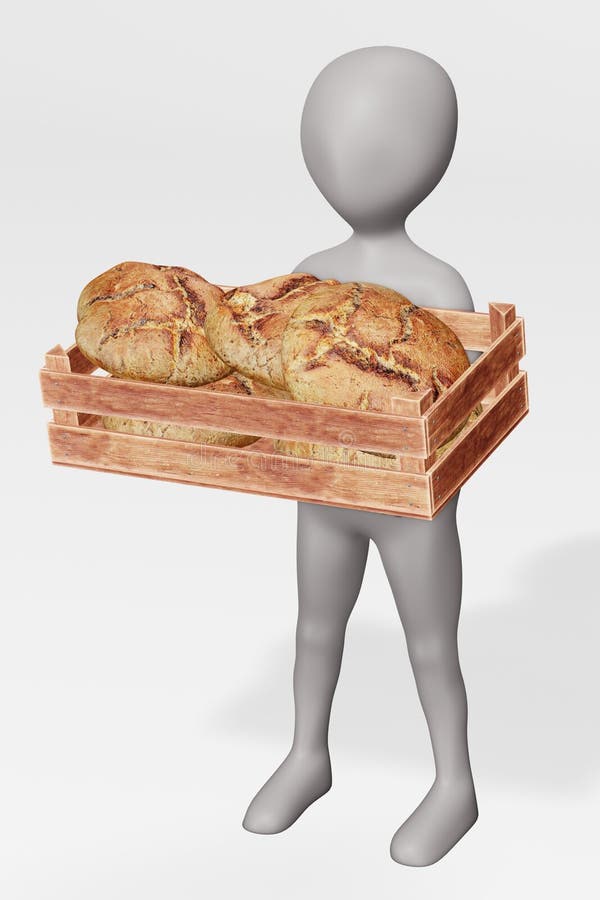 Render of Character with Bread on Stock Illustration - Illustration of ...