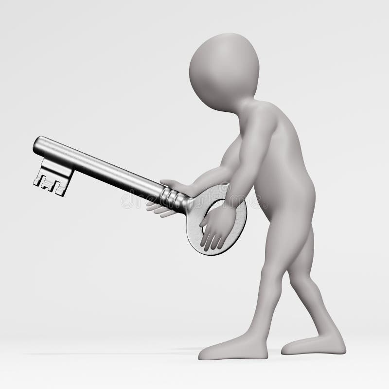 Render of Character with Key Stock Illustration - Illustration of ...