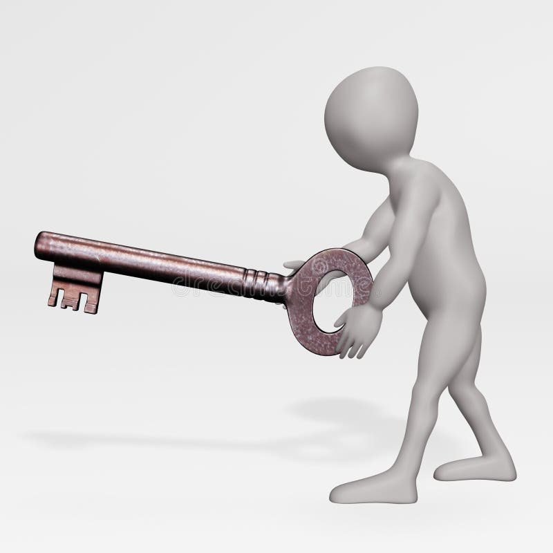 Render of Character with Key Stock Illustration - Illustration of metal ...