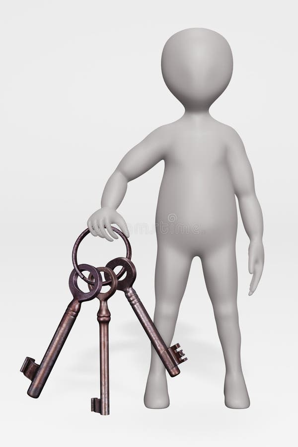 3d Man and Keys stock illustration. Illustration of announcement - 43529621