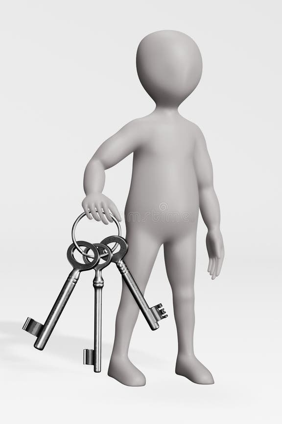 Render of Character with Keys Stock Illustration - Illustration of ...