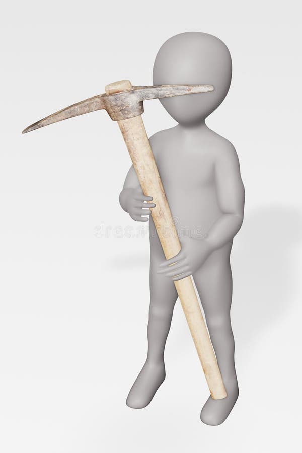 Render of Character with Pickaxe Stock Illustration - Illustration of ...