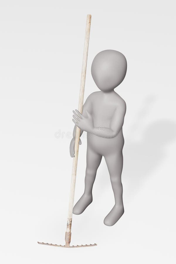 Render of Character with Rake Stock Illustration - Illustration of farm ...