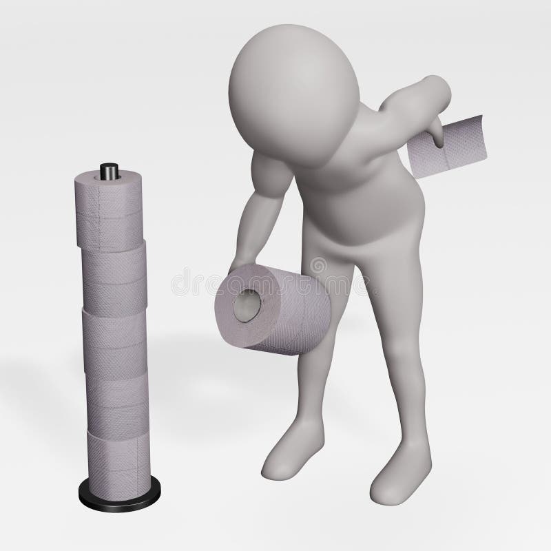 Render of Character with Toilet Paper Stock Illustration - Illustration ...