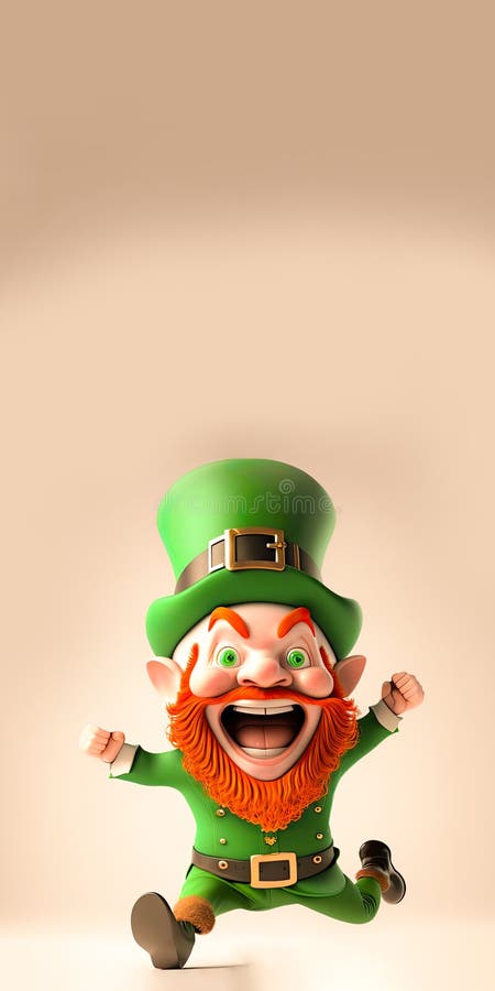 Cheerful Leprechaun Man Character in Running Pose and Copy Space ...