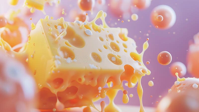 3d Render of Cheese with Splashes and Drops of Oil. Stock Illustration ...