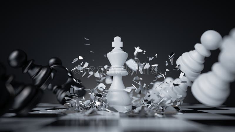 3d Render, Chess Game Battle, White King Chess Piece, Aggressive Attack ...