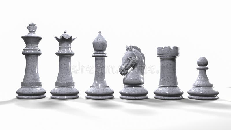 3d Render of Chess Pieces on the Board. Set of Figures in High Key on a ...