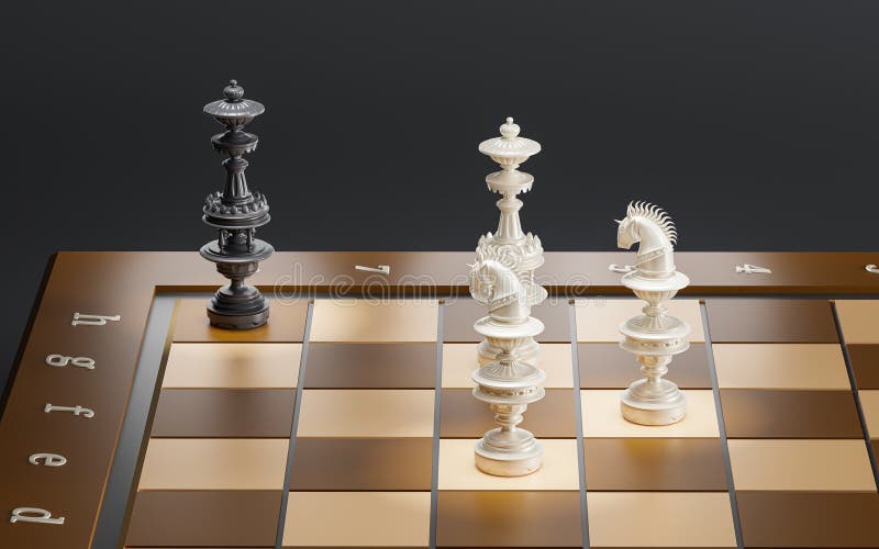 3d Render Chessboard with Two Knights Checkmate on Black Background ...