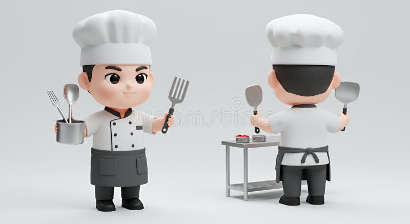 Playful 3D Render of a Chibi Korean Chef Character Holding Cooking ...