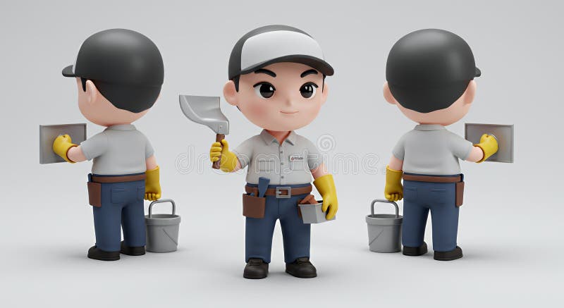 Three-Angle View of a Chibi Korean Plasterer 3D Model Stock ...