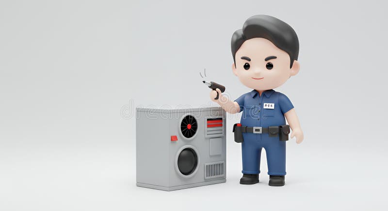 Chibi Korean HVAC Technician 3D Render: Cute Cartoon Character with ...